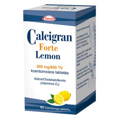 Calcigran Forte 500mg / 800 kramtomosios tabletės (citrinų skonio), N60