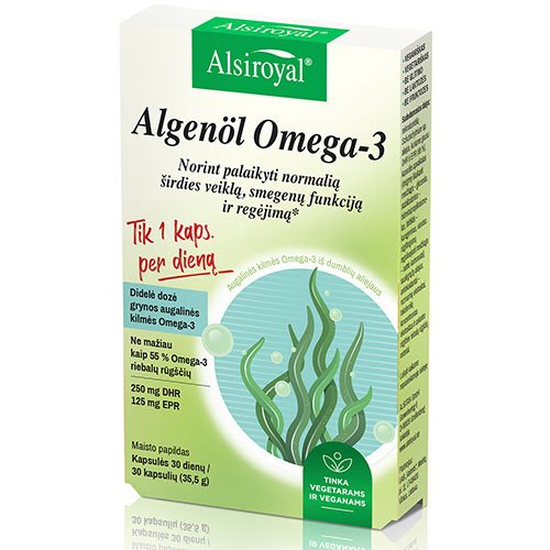 Širdžiai, smegenims, akims ALSIROYAL ALGENOL OMEGA-3, 30 kaps ...