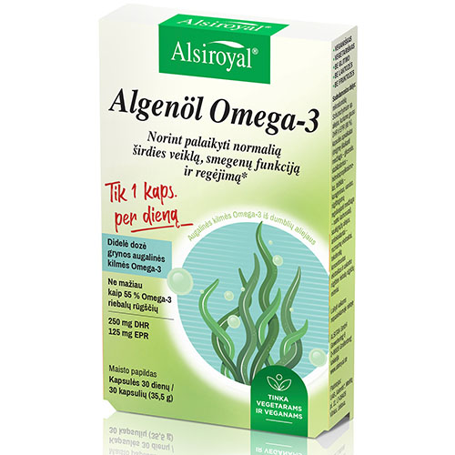 Širdžiai, smegenims, akims ALSIROYAL ALGENOL OMEGA-3, 30 kaps ...