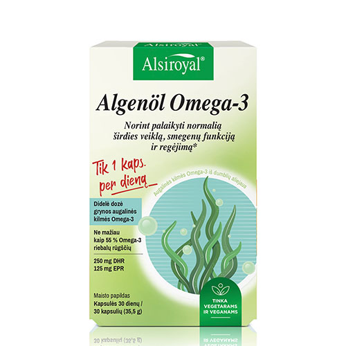 Širdžiai, smegenims, akims ALSIROYAL ALGENOL OMEGA-3, 30 kaps ...