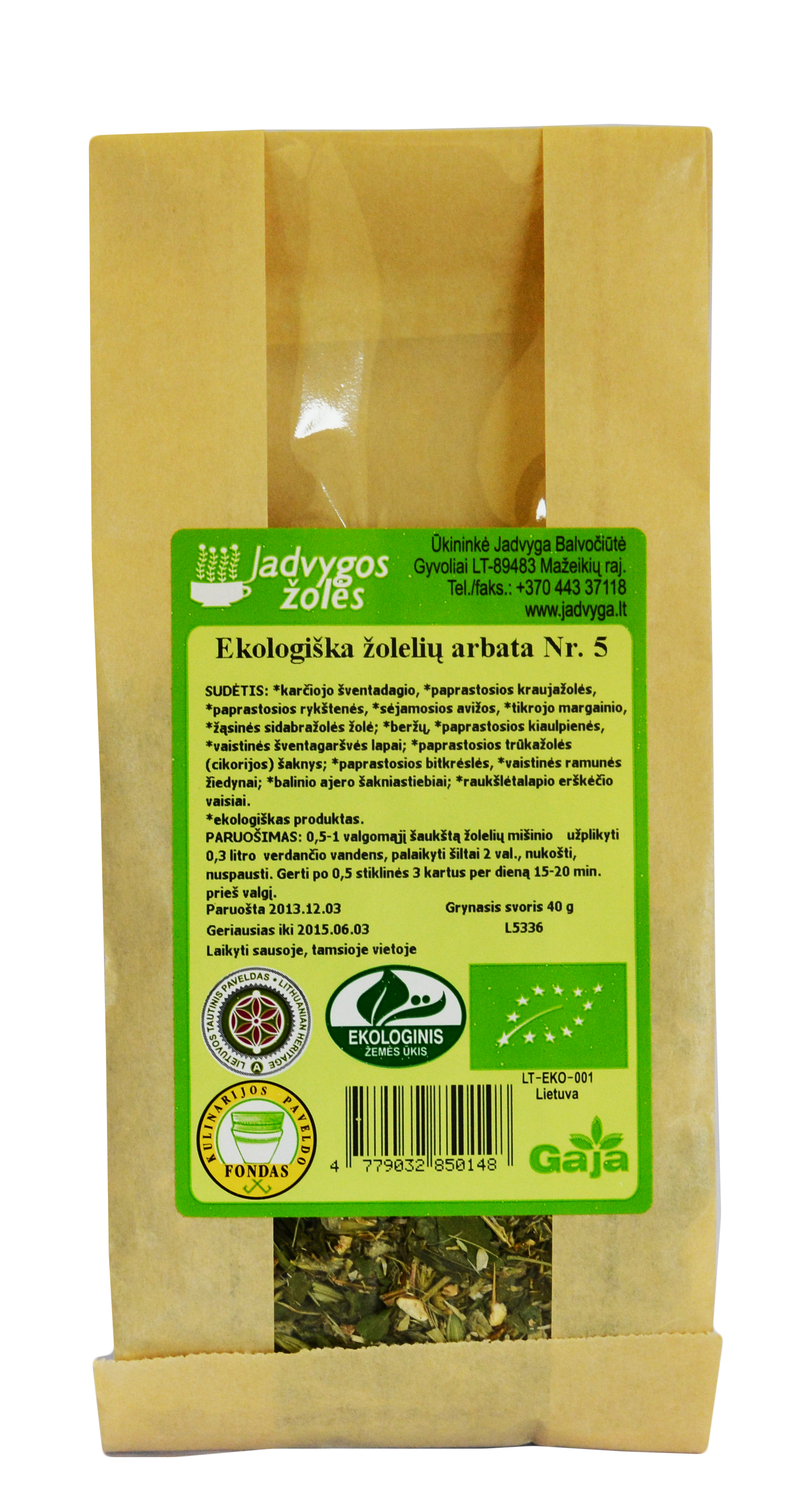 Ekologiška žolelių arbata Nr. 5, 40 g | Internetinėje “MANO vaistinėje”
