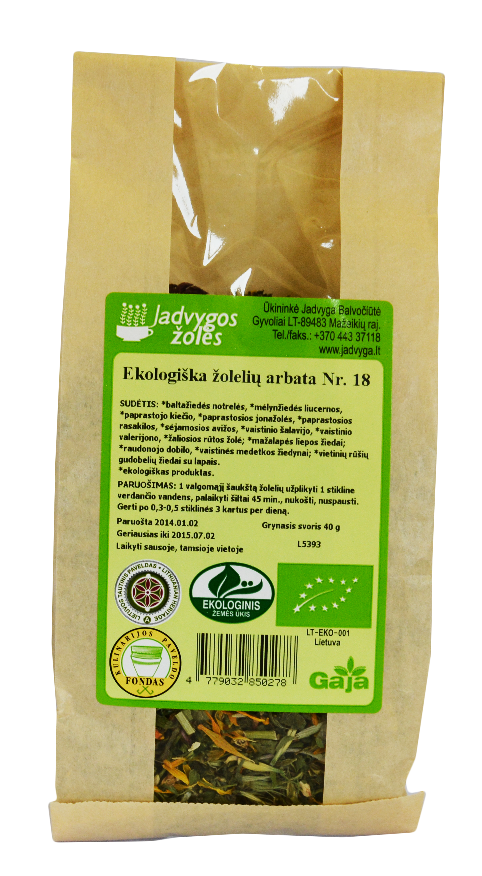 Ekologiška žolelių arbata Nr. 18 (moterims, menopauzei), 40 g ...