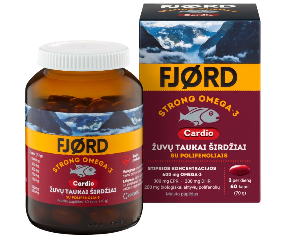 Žuvų taukai širdžiai FJORD STRONG OMEGA-3 CARDIO, 60 kapsulių ...