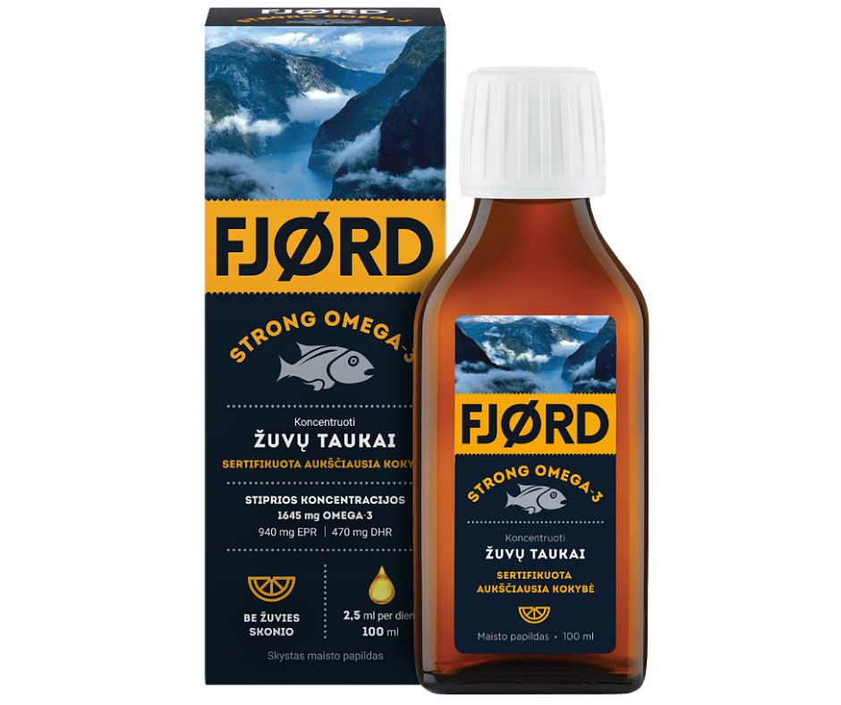 FJORD STRONG OMEGA - 3 žuvų taukai 100ml | Internetinėje “MANO vaistinėje”