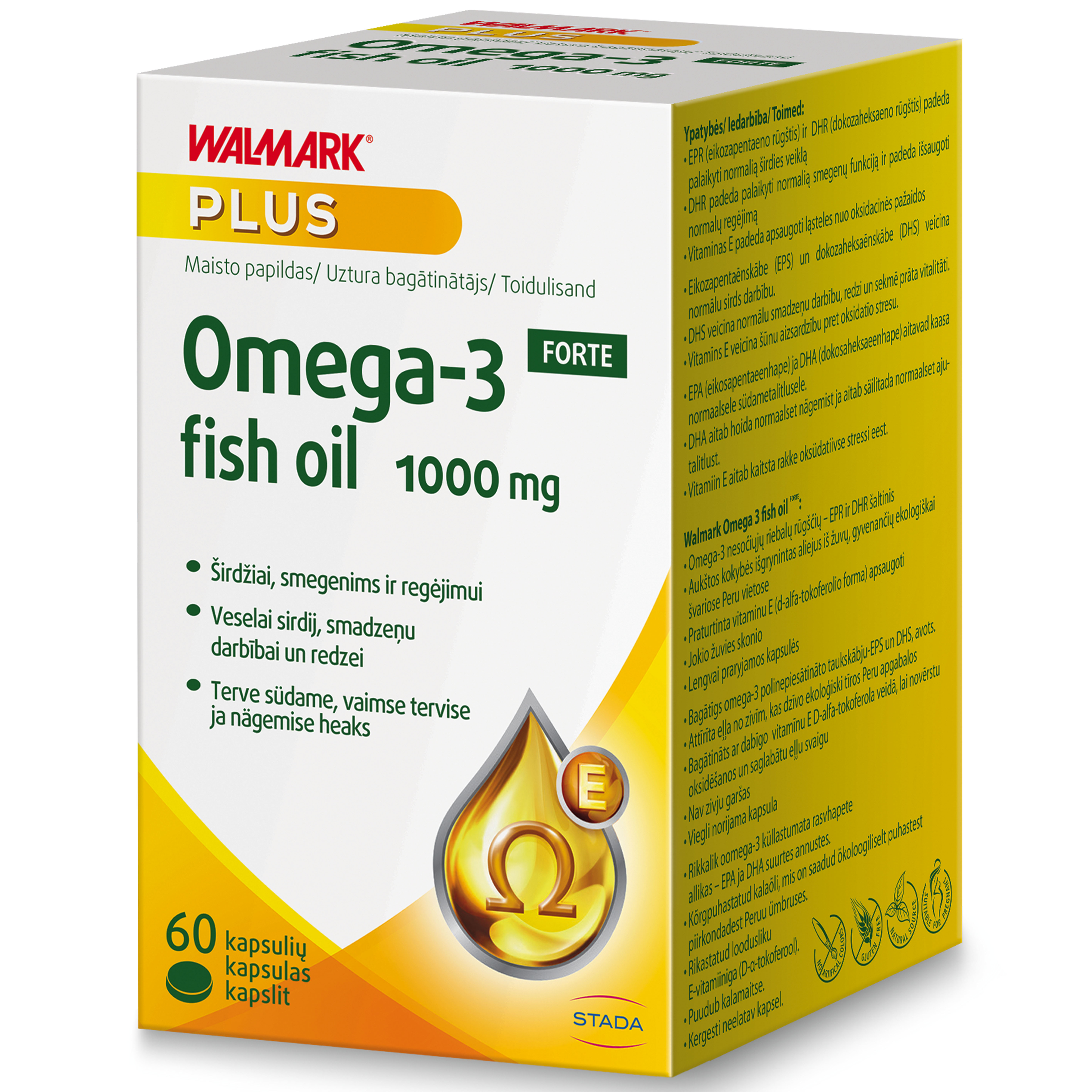 Žuvų taukai WALMARK OMEGA 3 FORTE, 1000 mg, 60 kaps. | Internetinėje ...