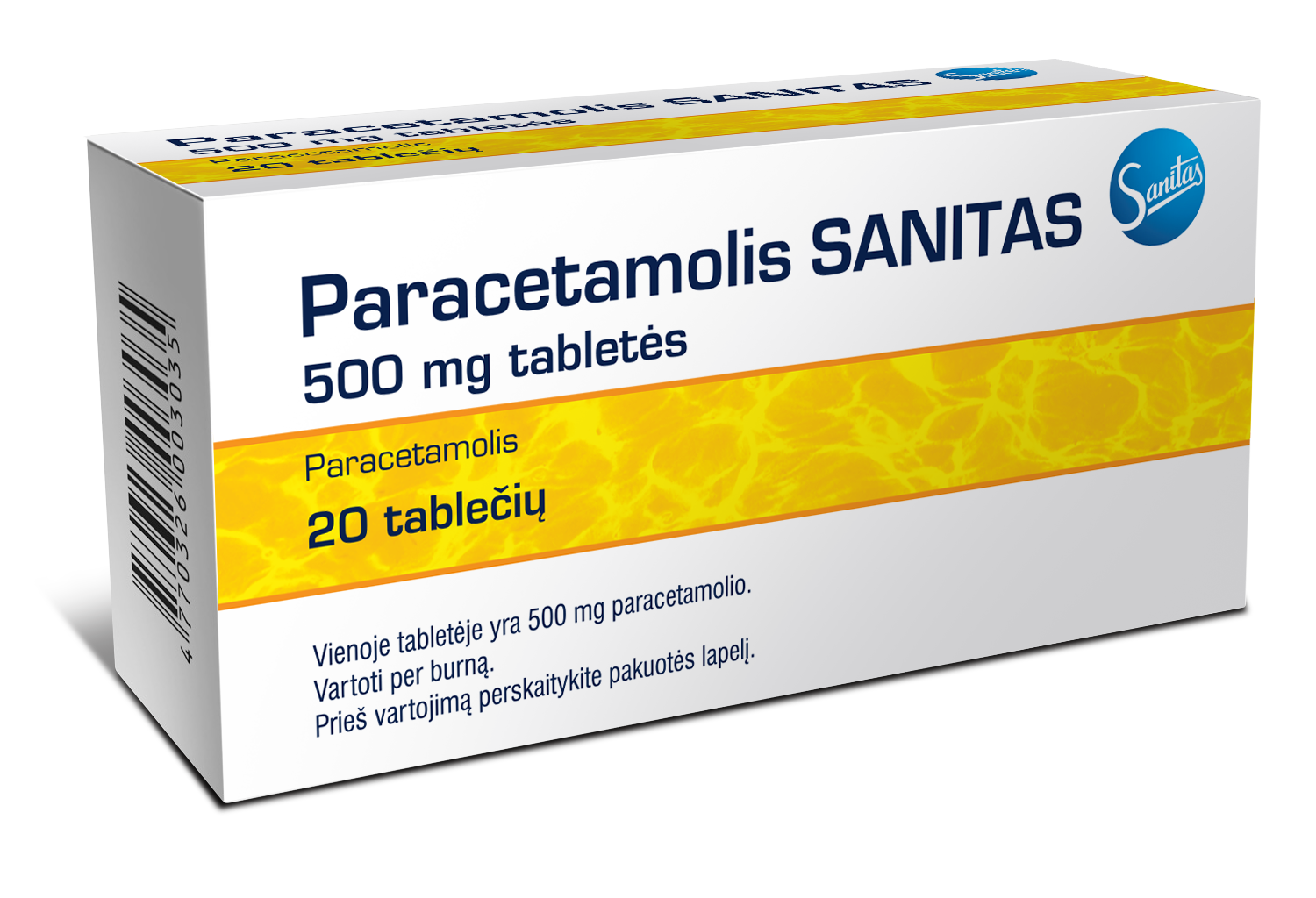 Paracetamolis Sanitas, 500 mg tabletės, N20