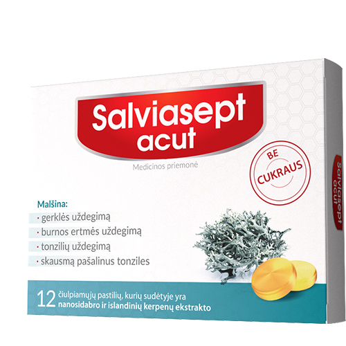 Pastilės be cukraus SALVIASEPT ACUT, 12 vnt. | Internetinėje “MANO ...